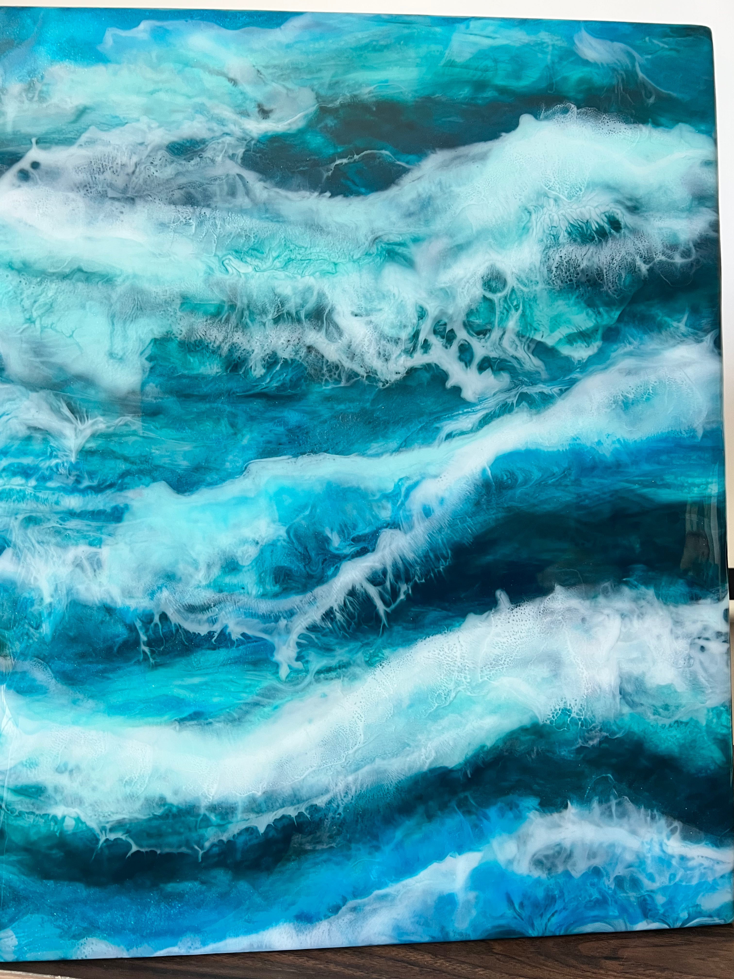 16" x 20" Ocean Waves Resin Painting on 1-1/2" deep Gesso Board