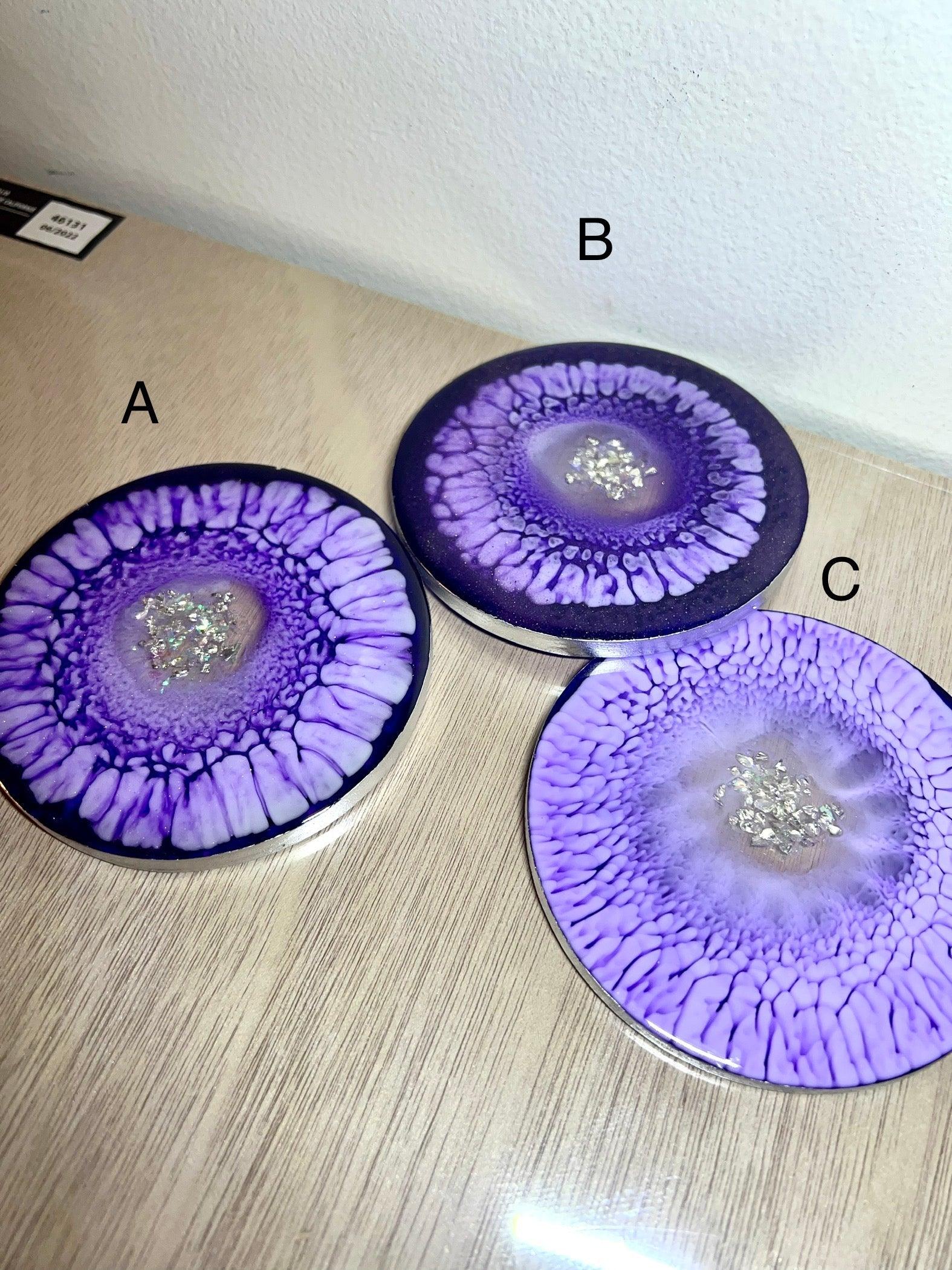 Individual (1 ea) Purple Round Casted Resin Coaster