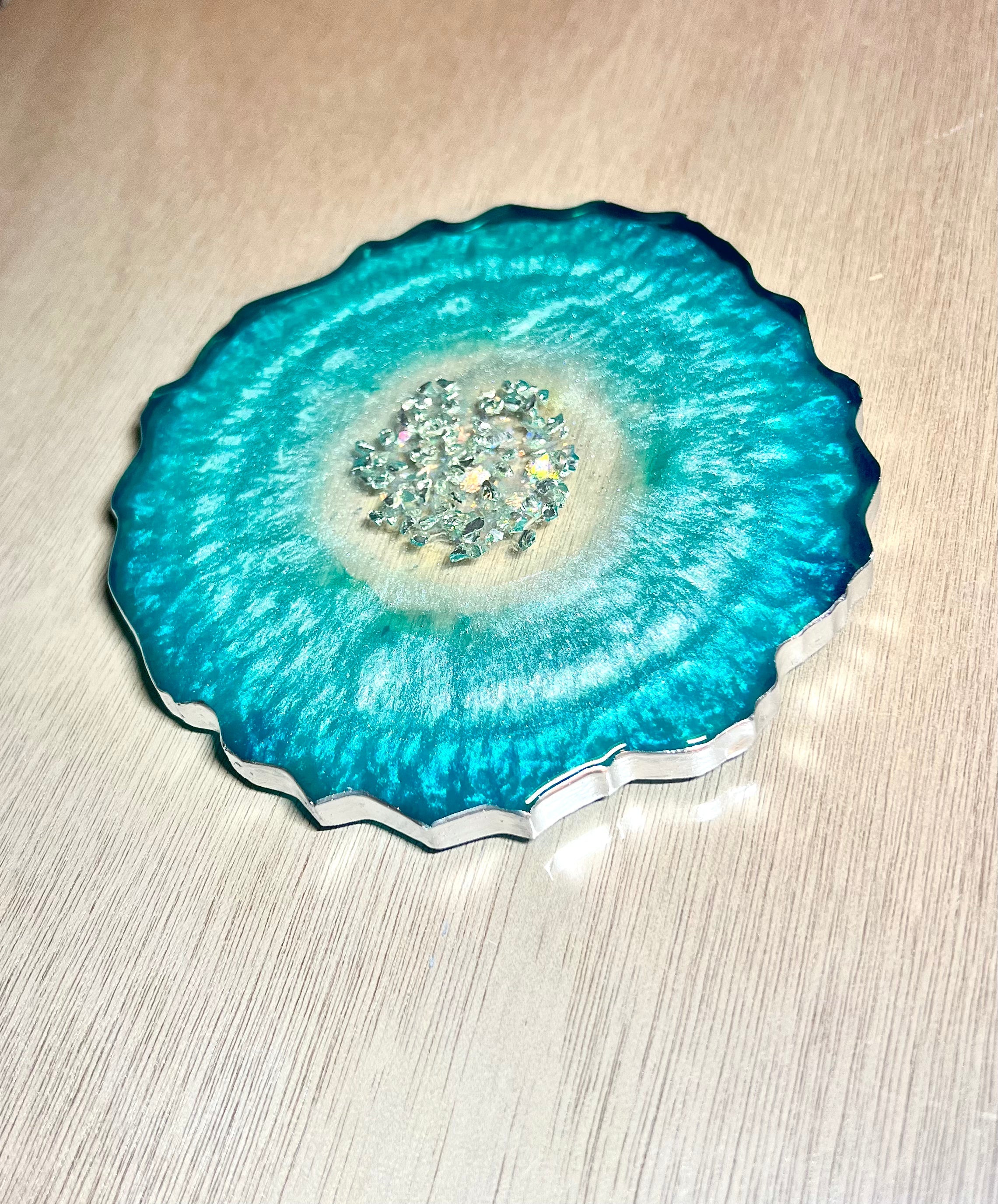 Individual (1 ea) Teal Agate-Shaped Resin Casted Coaster