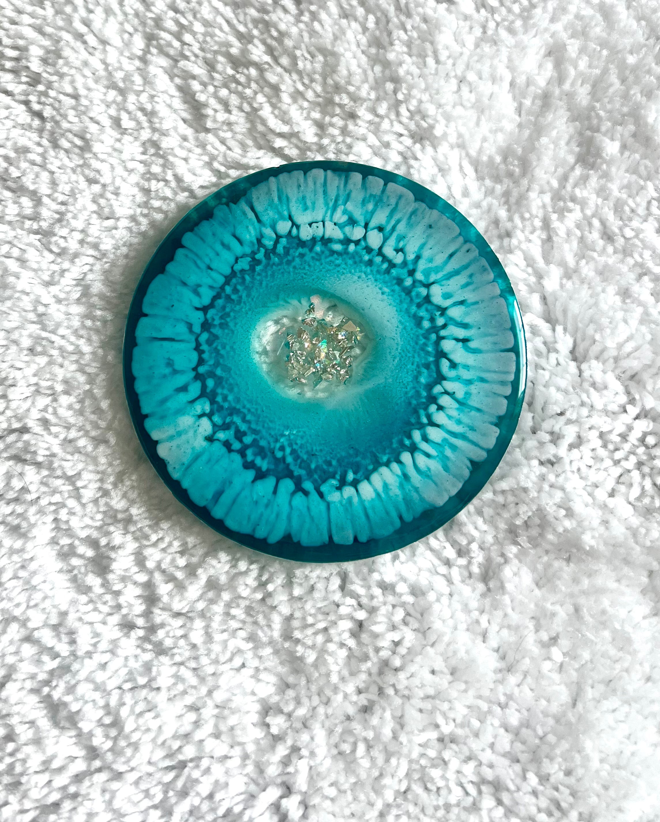 Individual (1 EA) Turquoise-Blue Casted Round Resin Coaster